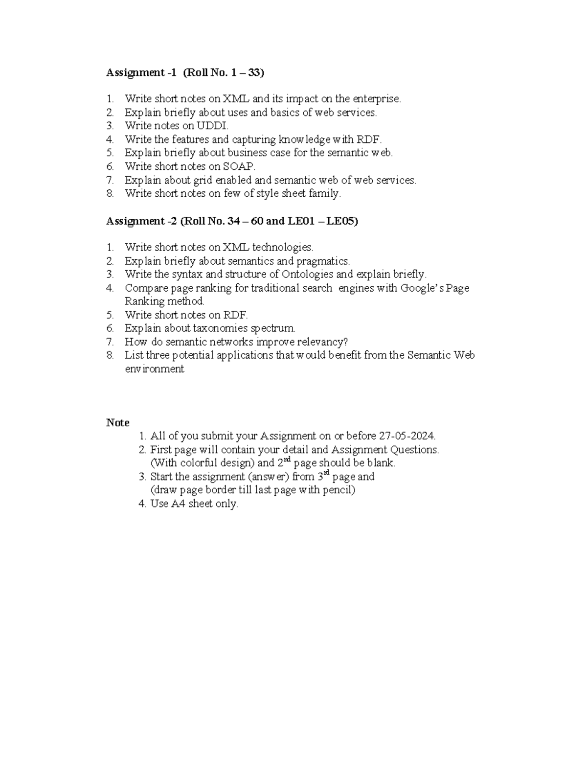 4-2 SW Assignment - Assignment -1 (Roll No. 1 – 33) Write short notes ...