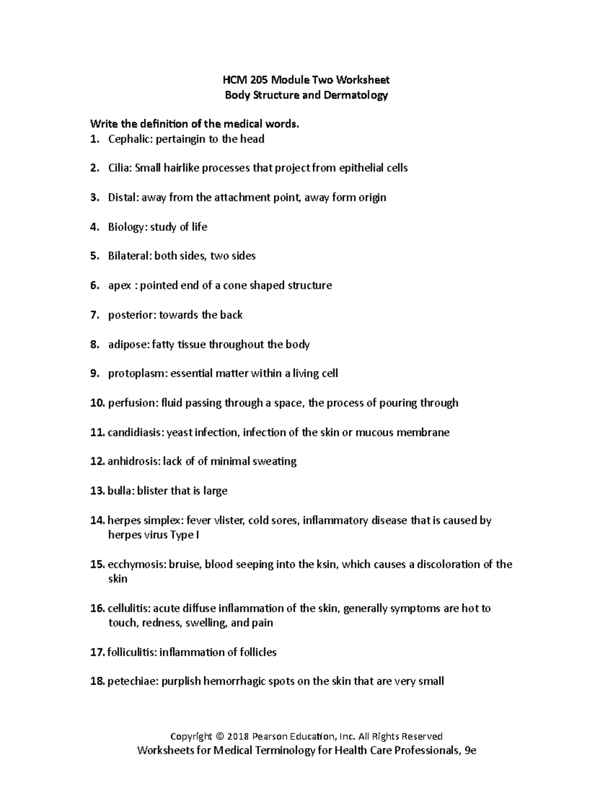 week 2 terminology - HCM 205 Module Two Worksheet Body Structure and ...