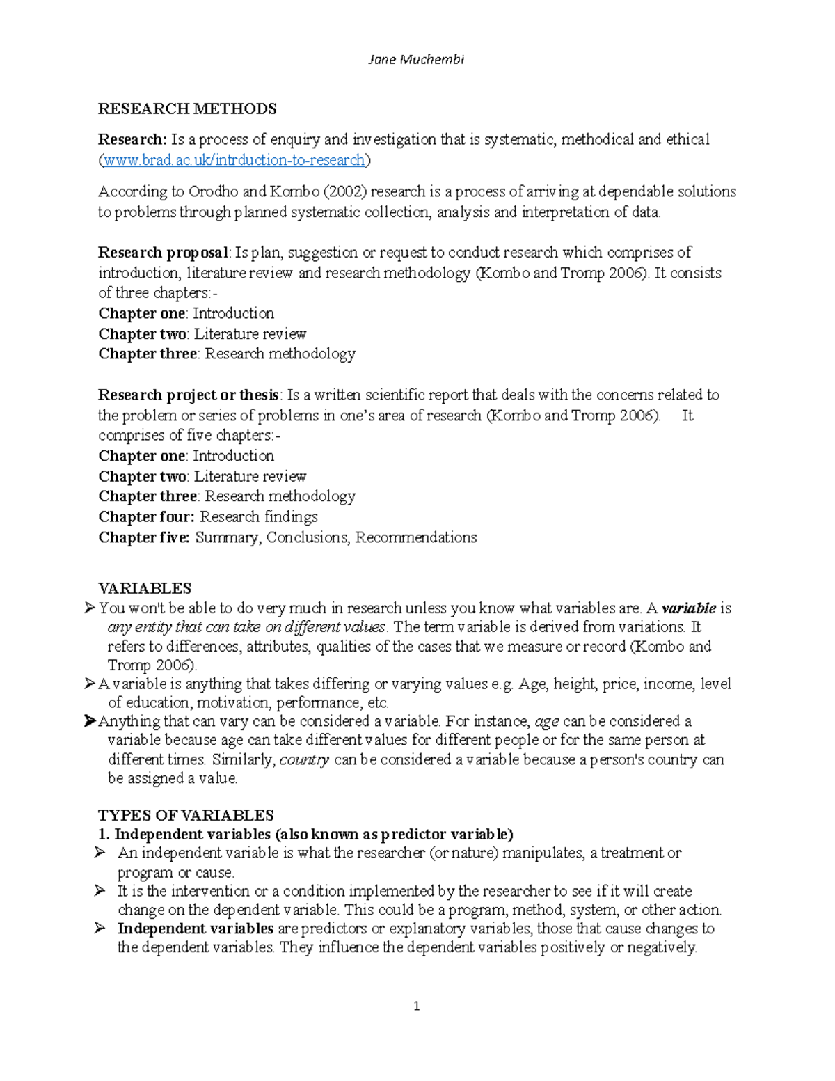 Research Methods Notes - RESEARCH METHODS Research: Is a process of ...