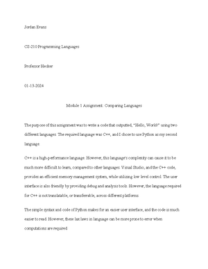 Module 7, Project 3; Documentation - Jordan Evans CS- Professor Hecker ...