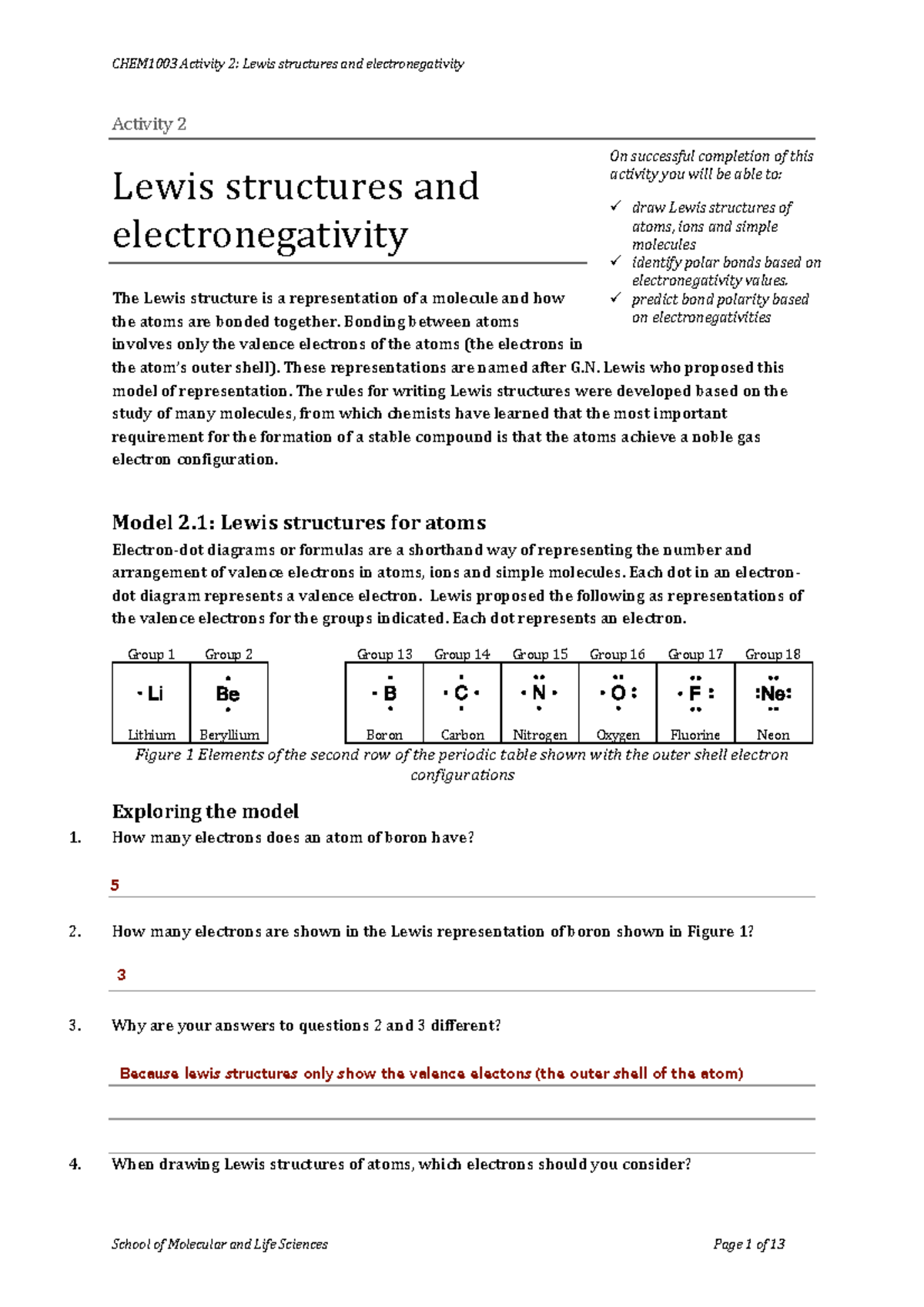 2020 CHEM1003 Activity 2 - Activity 2 Lewis structures and ...