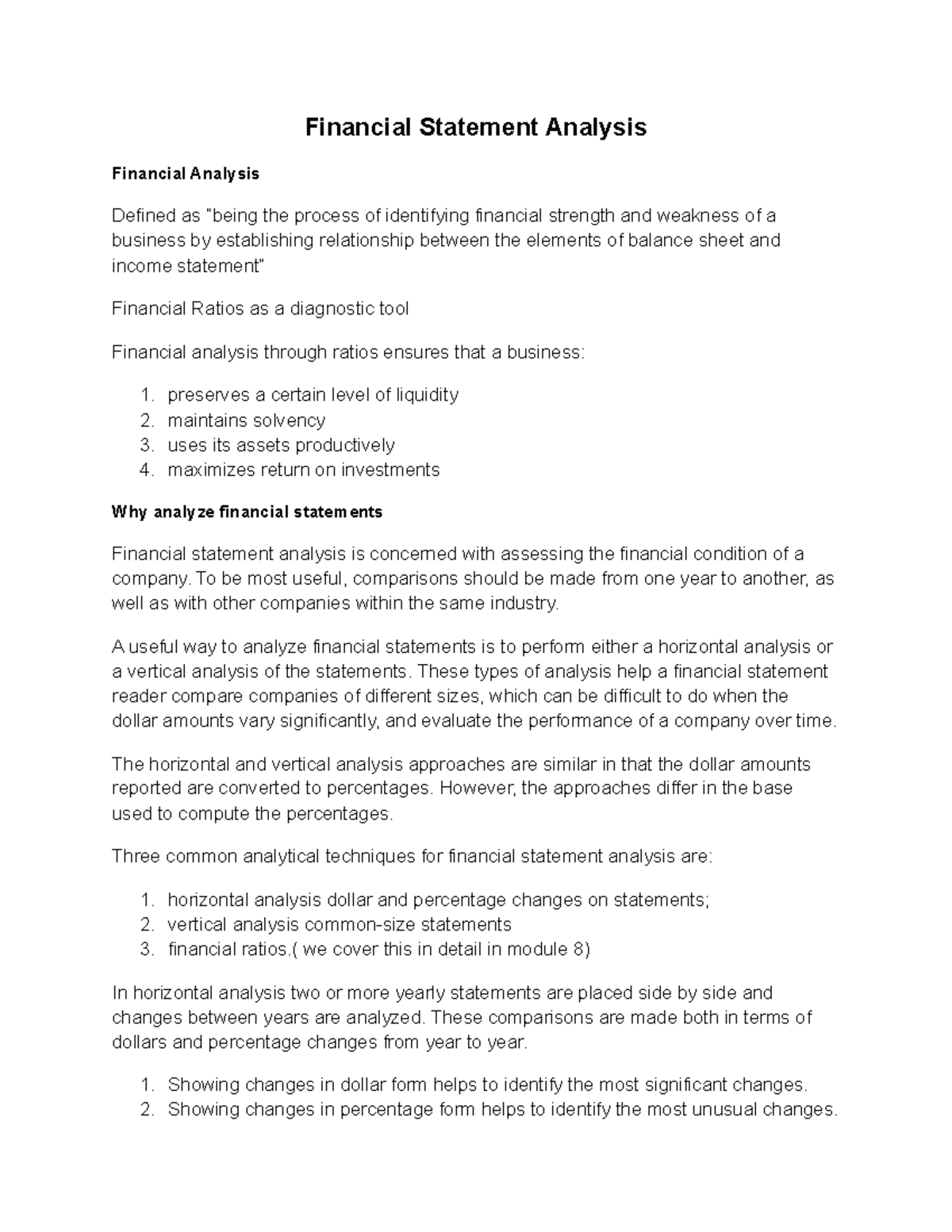 Financial Statement Analysis - Financial Statement Analysis Financial ...