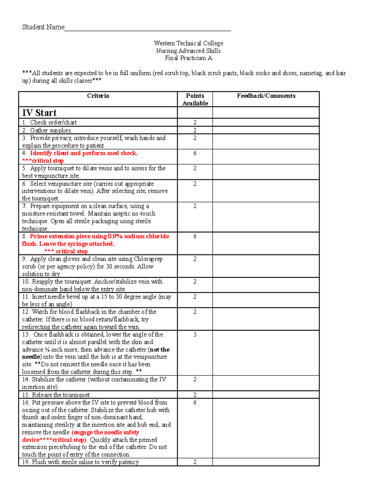Final Practicum A Check Off - Student Name ...