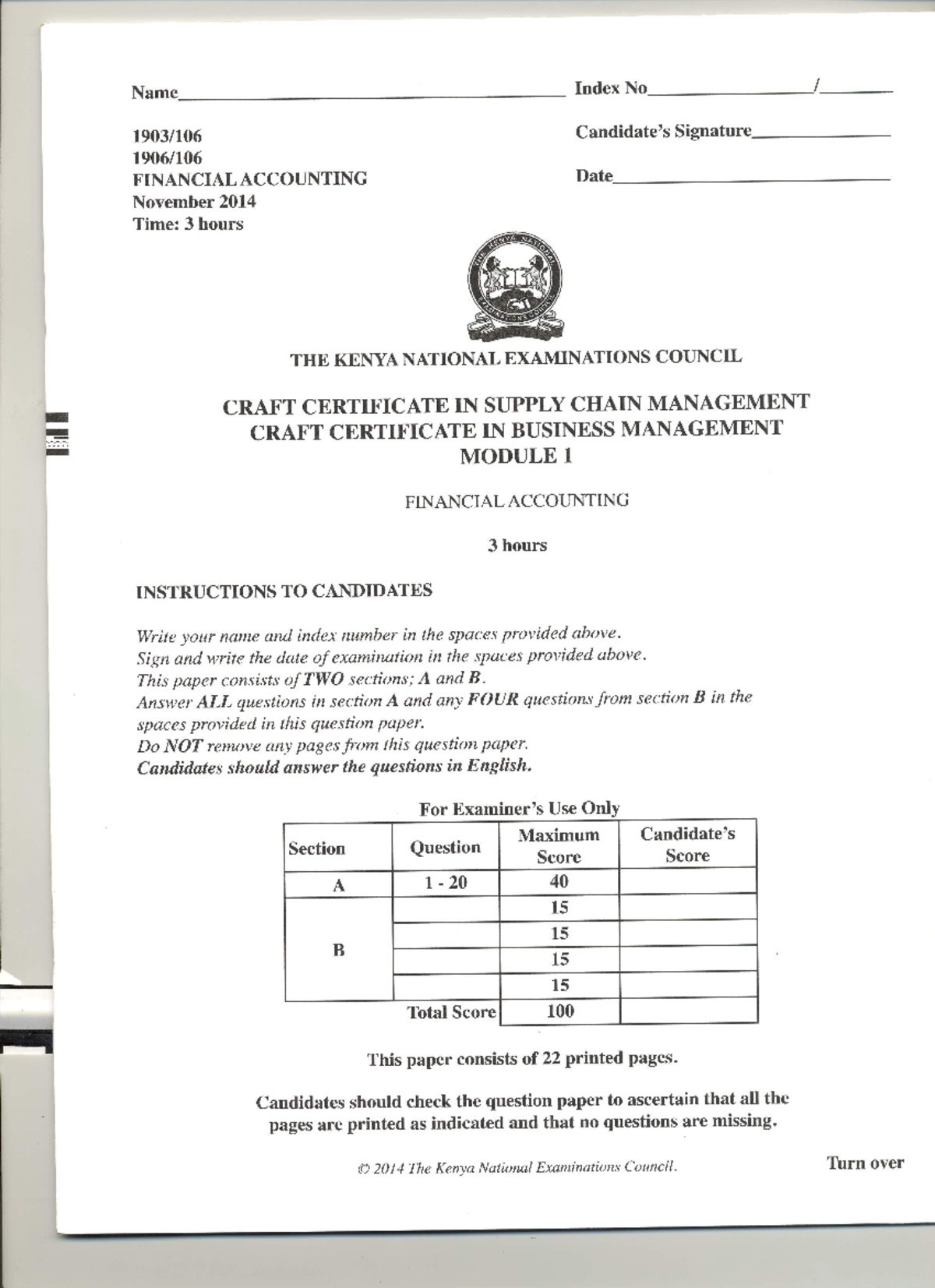 Financial accounting - past paper - Business information technology ...
