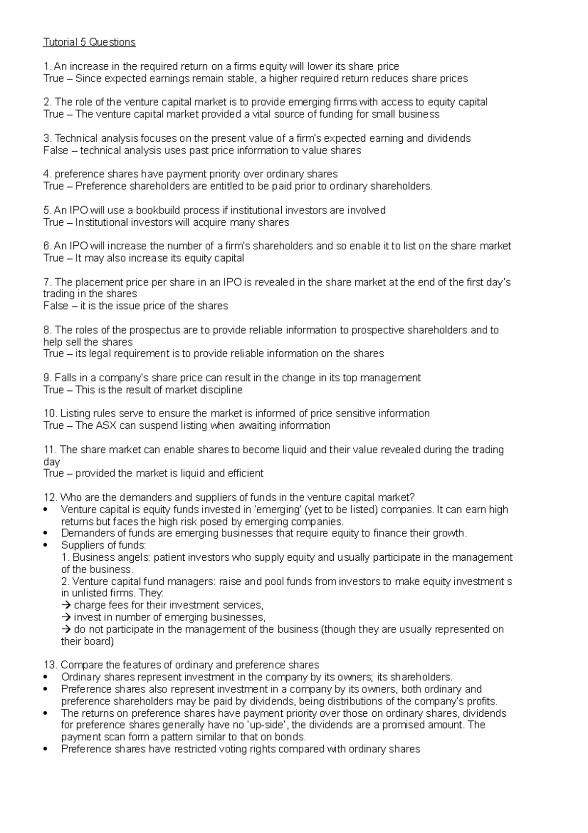 Tutorial 5 Questions - Tutorial 5 Questions An increase in the required return on a firms equity ...