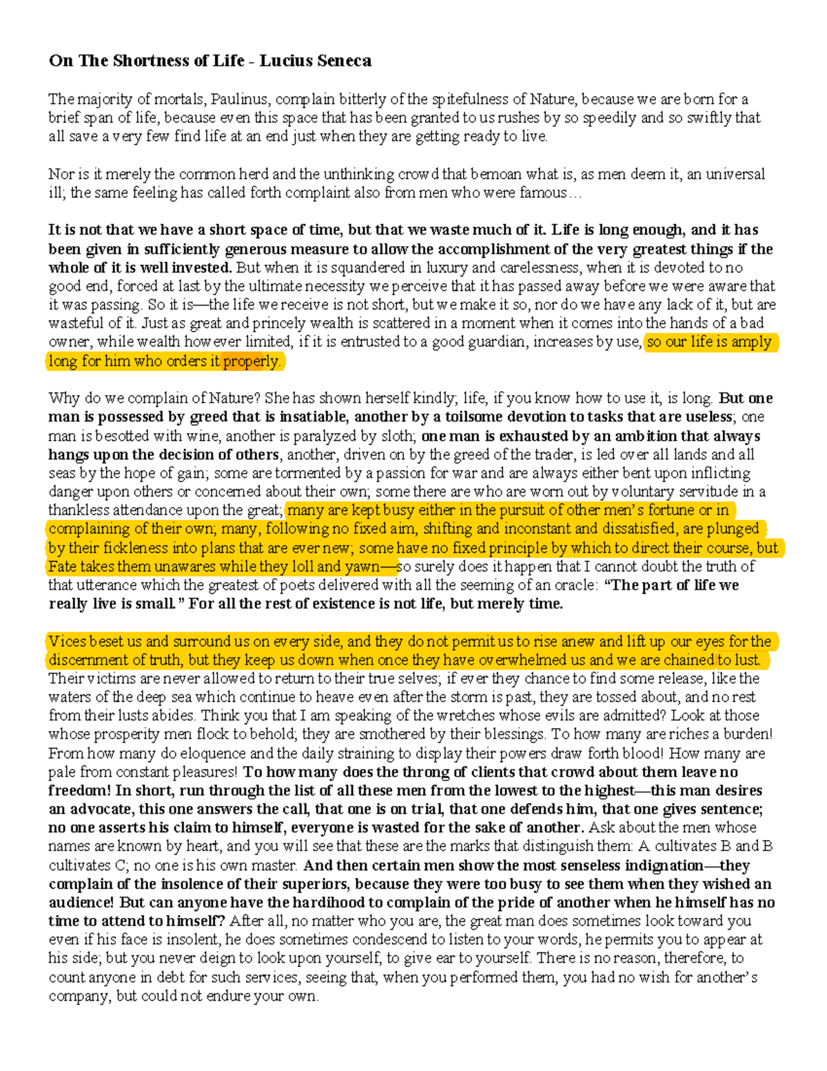 On the shortness of life - On The Shortness of Life - Lucius Seneca The ...