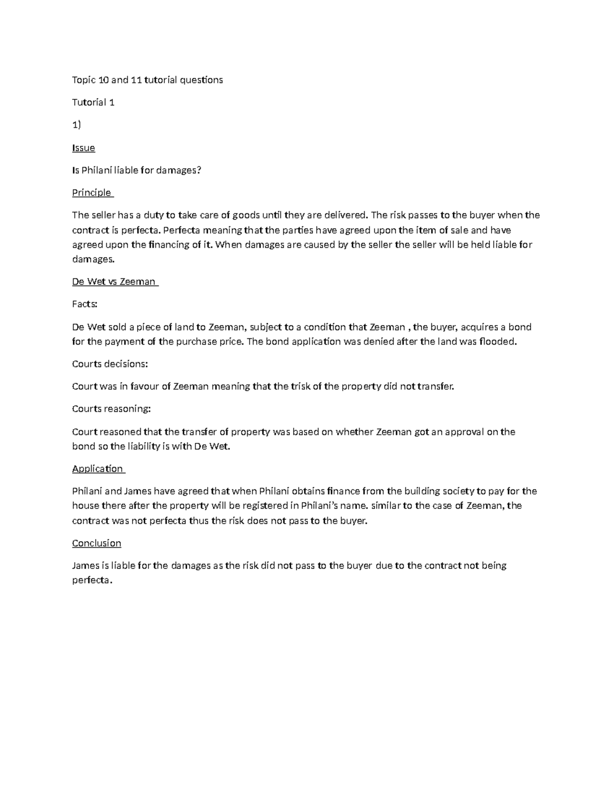 Topic 10 And 11 Tutorial Questions Memo Topic 10 And 11 Tutorial Questions Tutorial 1 1 Issue