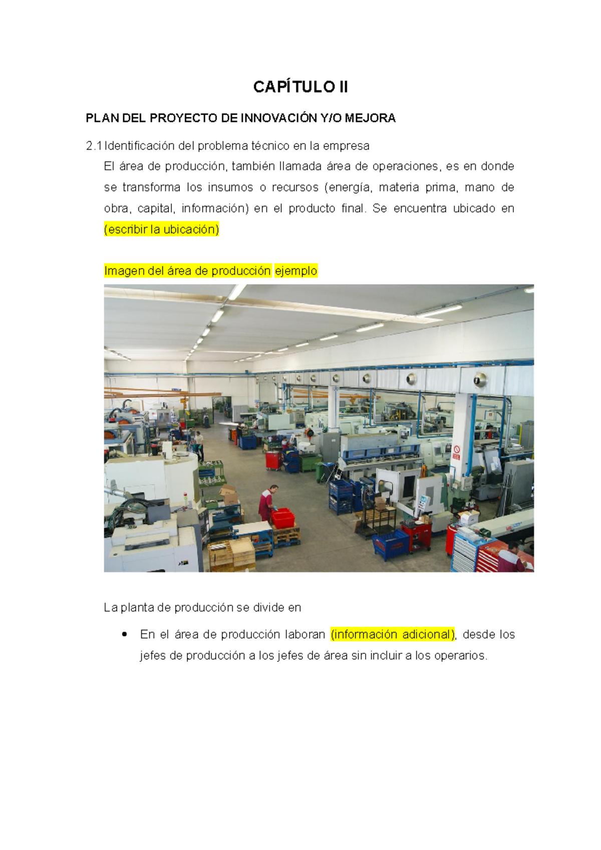 Proyecto LEAN Manufacturing 2 - CAPÍTULO II PLAN DEL PROYECTO DE ...
