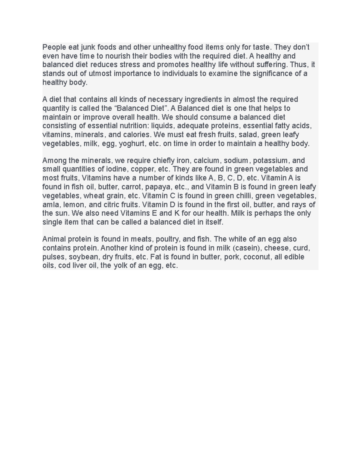 Essay - English - People eat junk foods and other unhealthy food items ...
