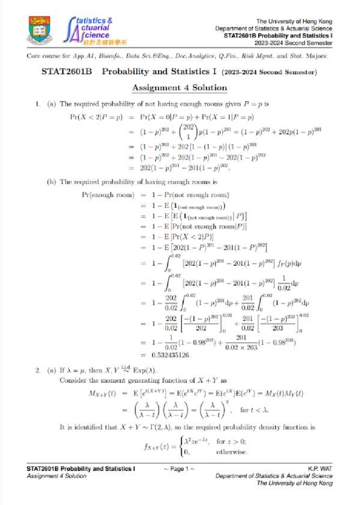 Assign 4 Sol - Probability & Statistics I - Studocu