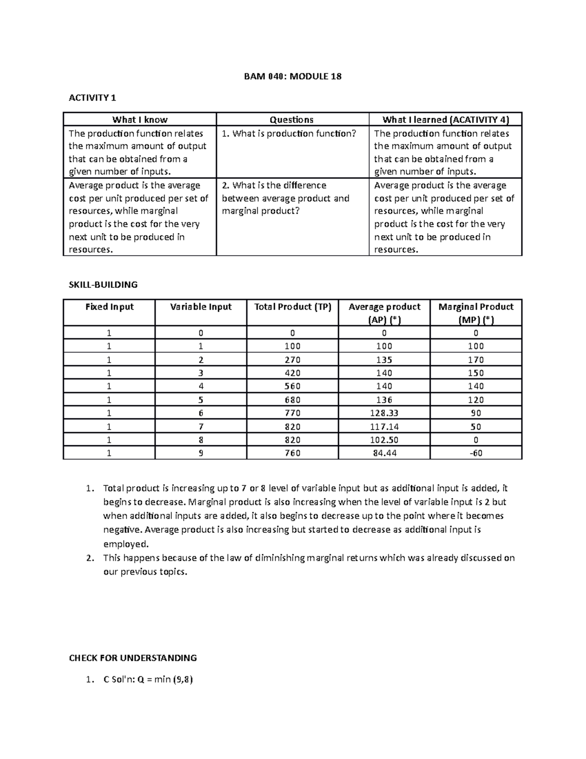 BAM 040 - Module 18 - BAM 040: MODULE 18 ACTIVITY 1 What I know ...