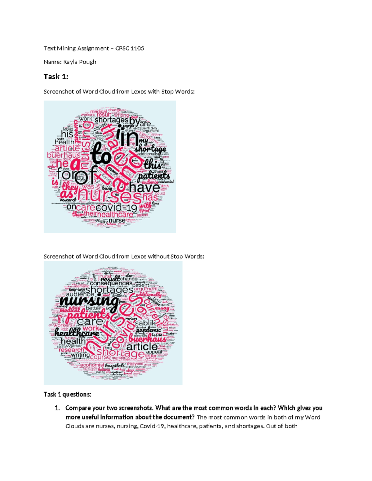 Text Mining Assignment - Compare your two screenshots. What are the most common words in each ...