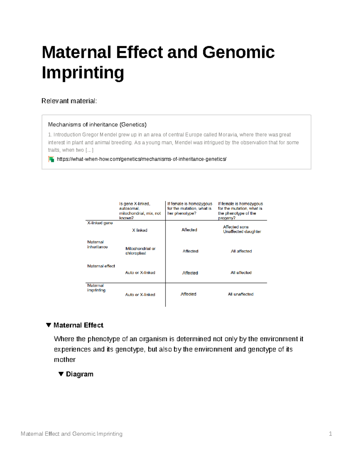 W4 Lecture B - Maternal Effect and Genomic Imprinting - Maternal Effect ...