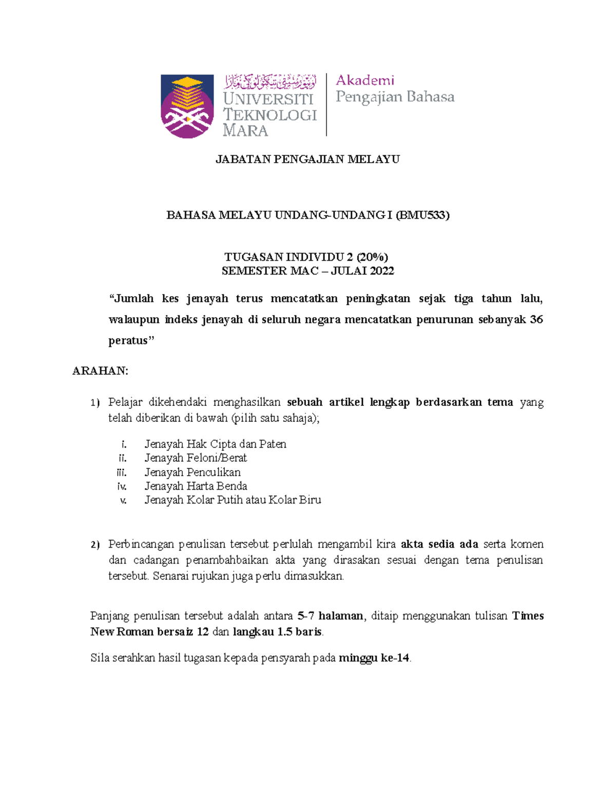 BMU533 T2 - FEB2023 - Soalan Tugasan Individu-Artikel - JABATAN ...