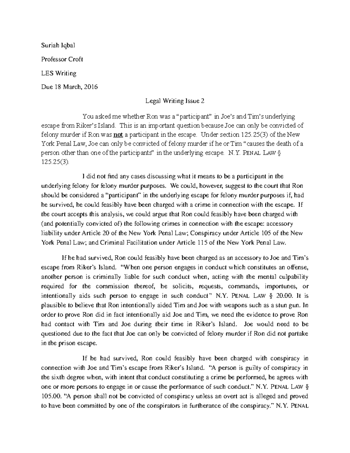 Issue 2 Croft - Suriah Iqbal Professor Croft LES Writing Due 18 March ...