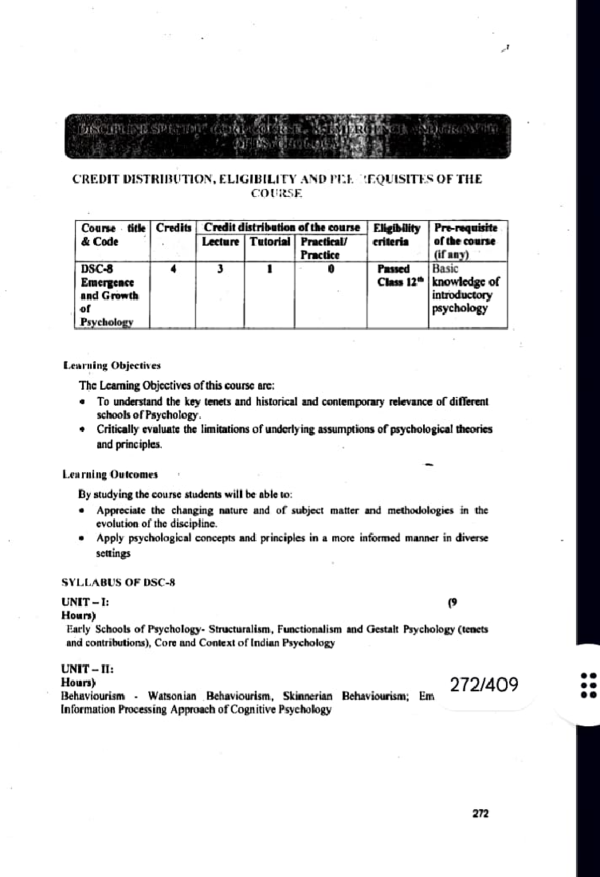 Sem IV syllabus - CREDIT DISTRIBUTION, ELIGIBILITY AND PUE EQUISITES OF ...