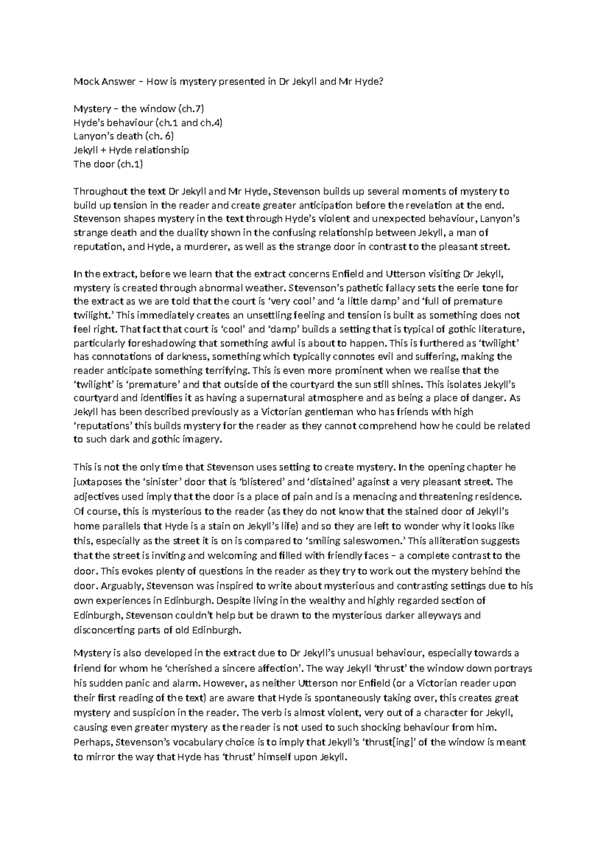 Mystery in jekyll and hyde grade 8 9 answer - Mock Answer – How is ...