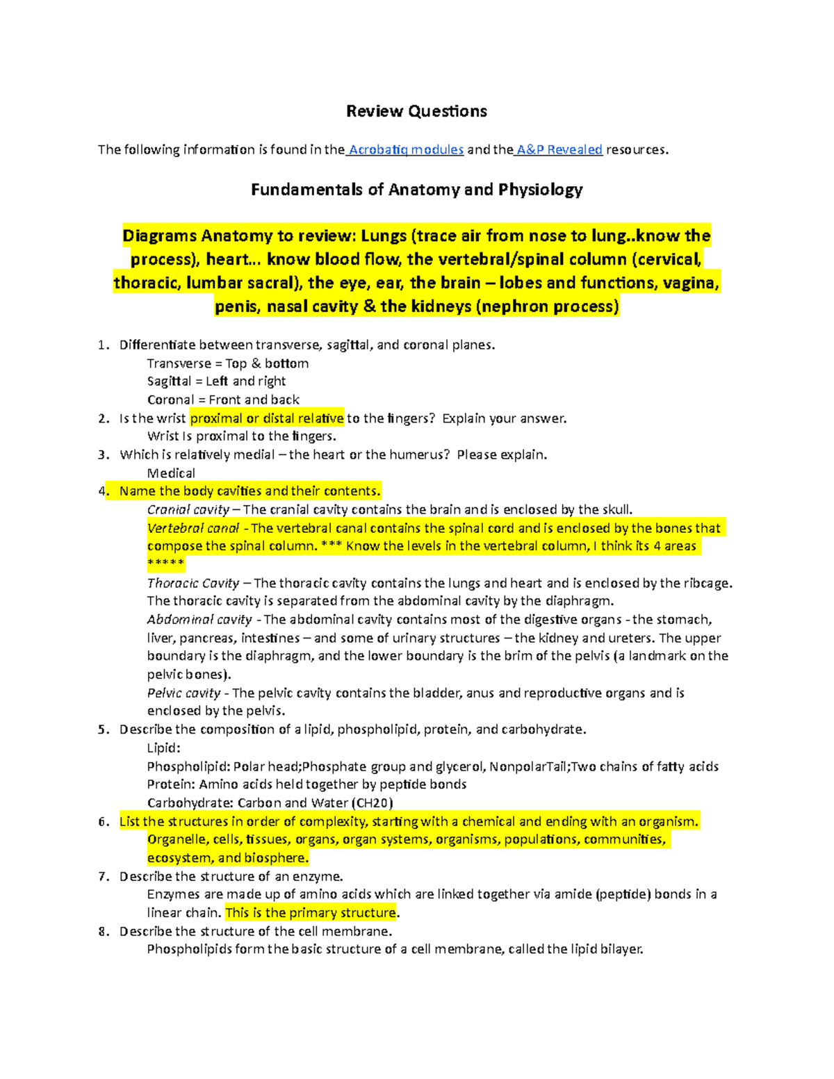 A&P Micro Review - Review Questions The following information is found ...