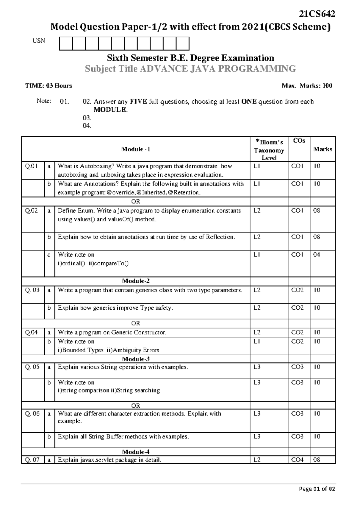 Model Question Paper I -21cs642 - 21 CS Page 0 1 of 02 Model Question ...