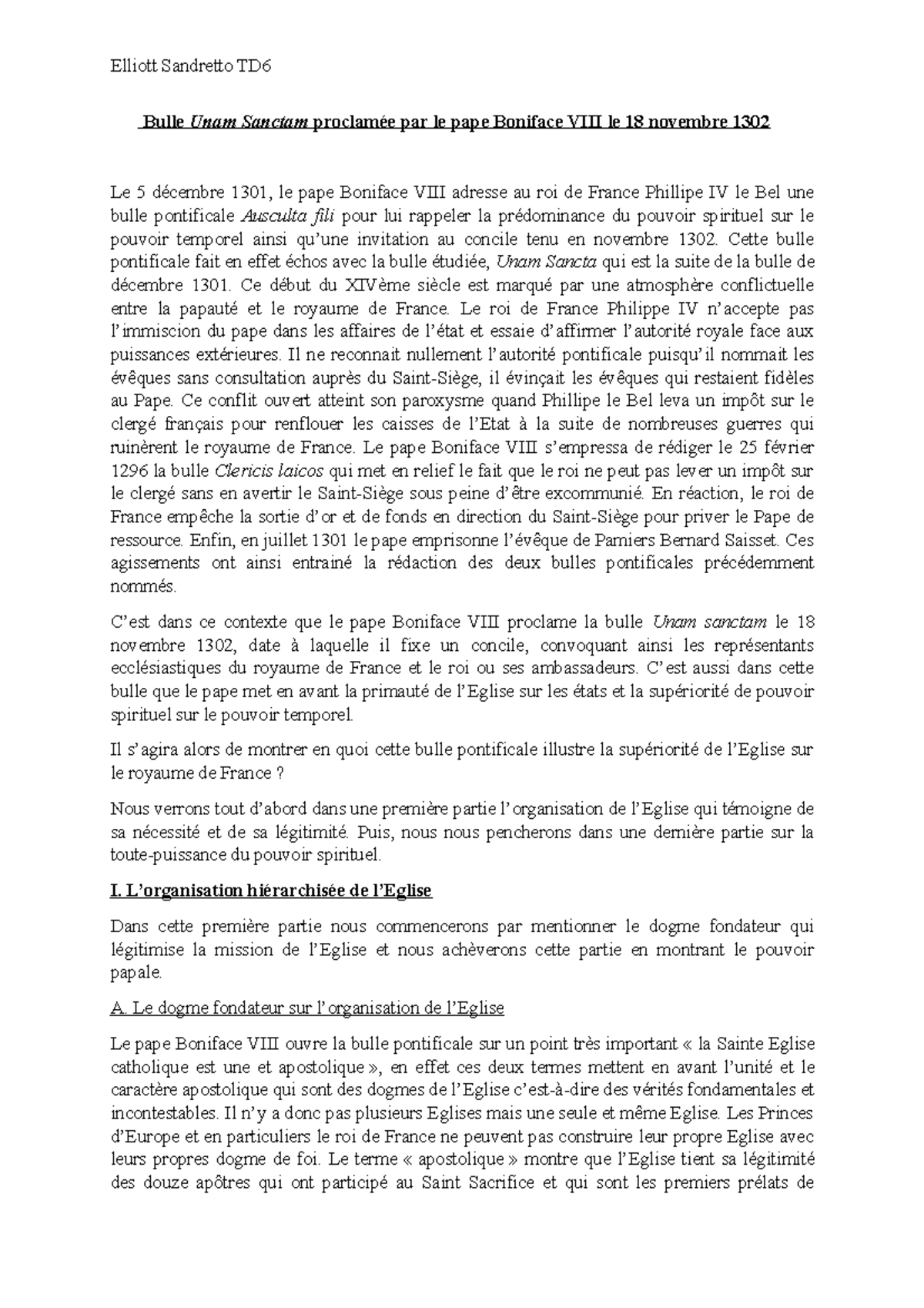 Bulle Unam Sanctam proclamée par le pape Boniface VIII le 18 novembre ...