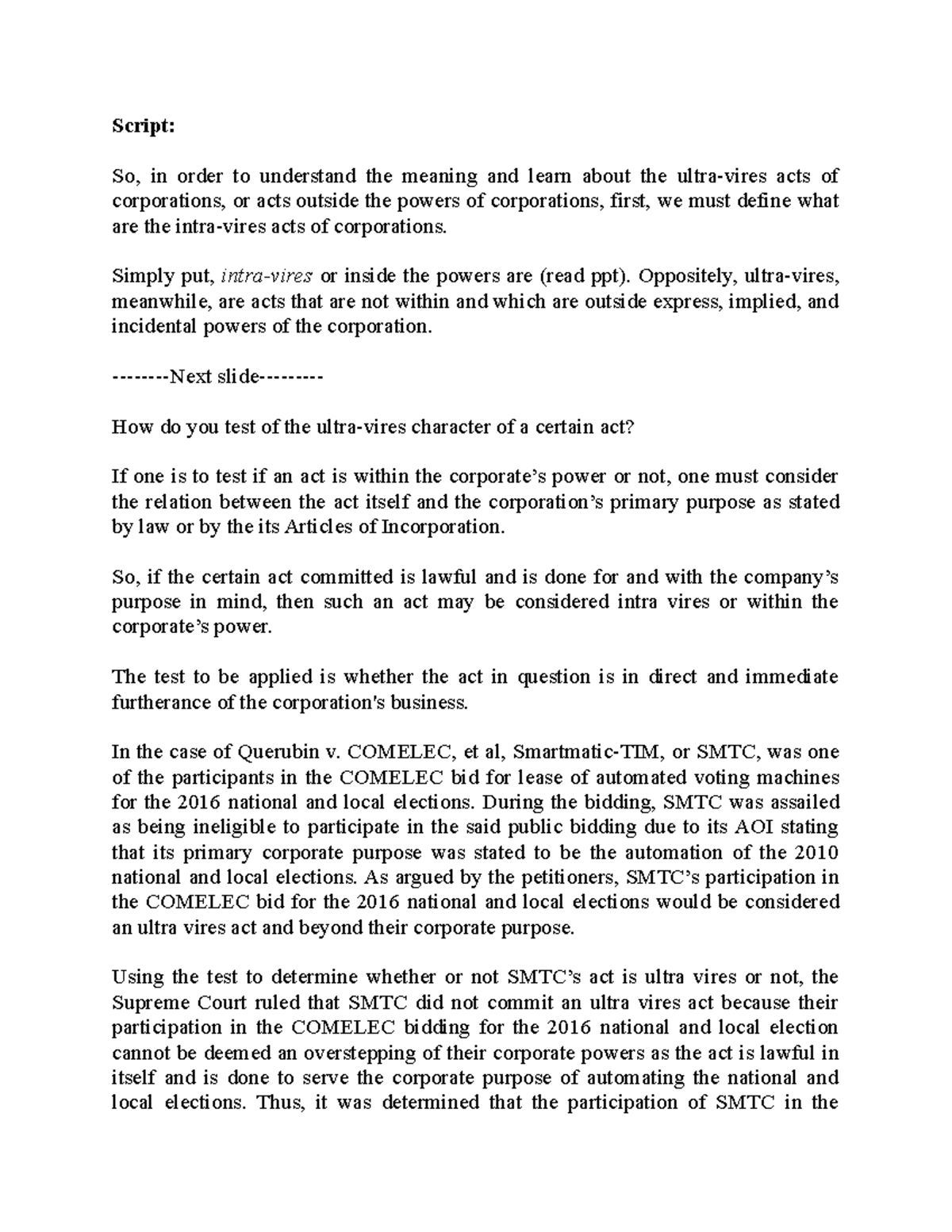 BLAW Reporting Script - Script: So, in order to understand the meaning ...