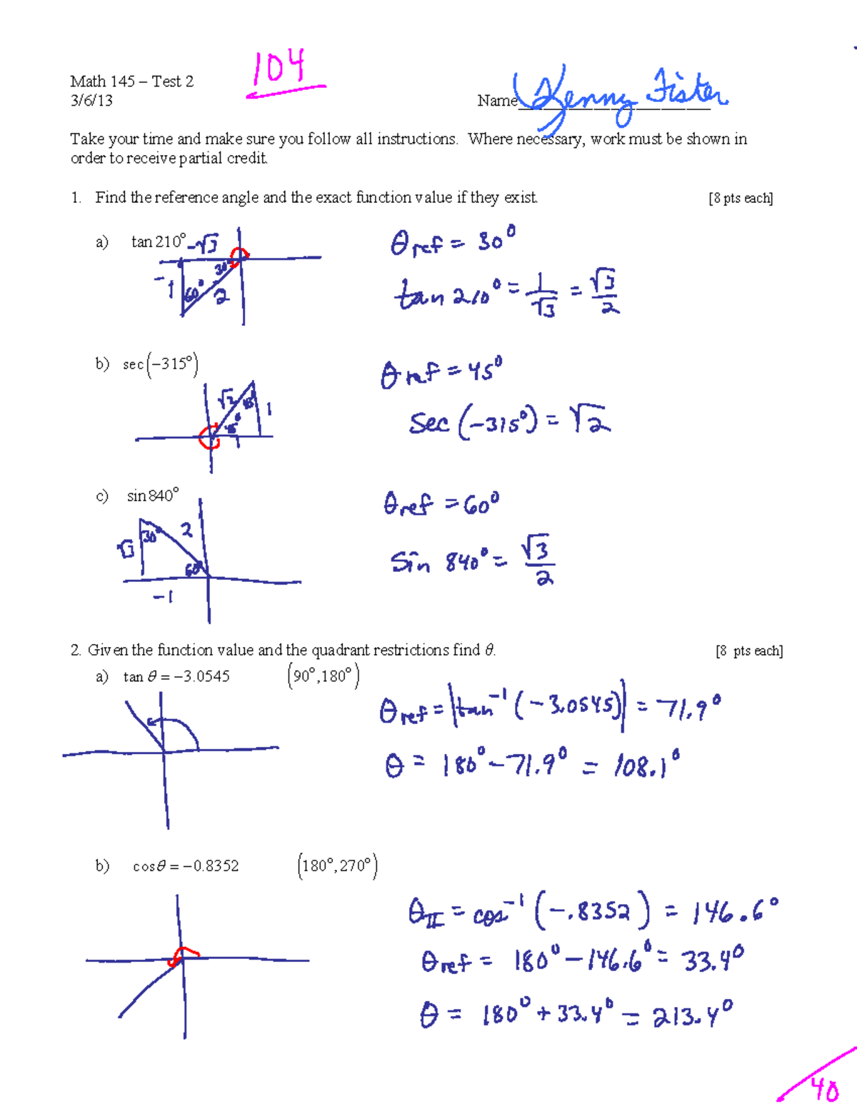 145Test2 - practice/notes - Math 145 – Test 2 3/6/13 Name ...