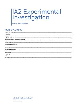 Student Experiment Planning Template Chemistry - Student Experiment Planning Template IA2 ...