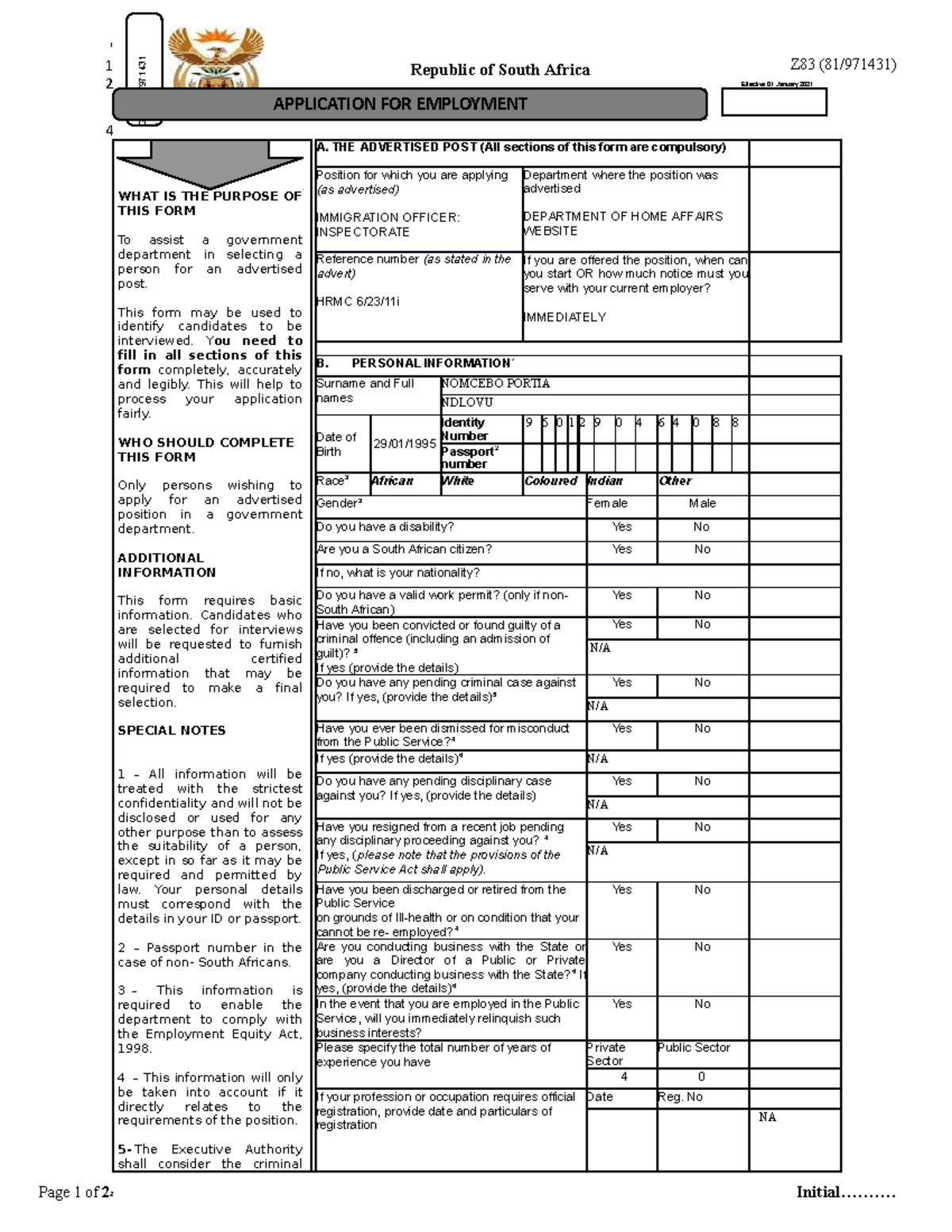 Approved New Z83 form Gazetted 1 - WHAT IS THE PURPOSE OF THIS FORM To ...