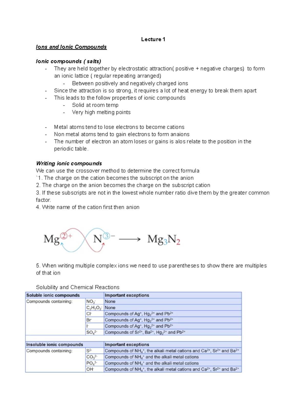 Chemistry Notes - Lecture 1 Ions and Ionic Compounds Ionic compounds ...