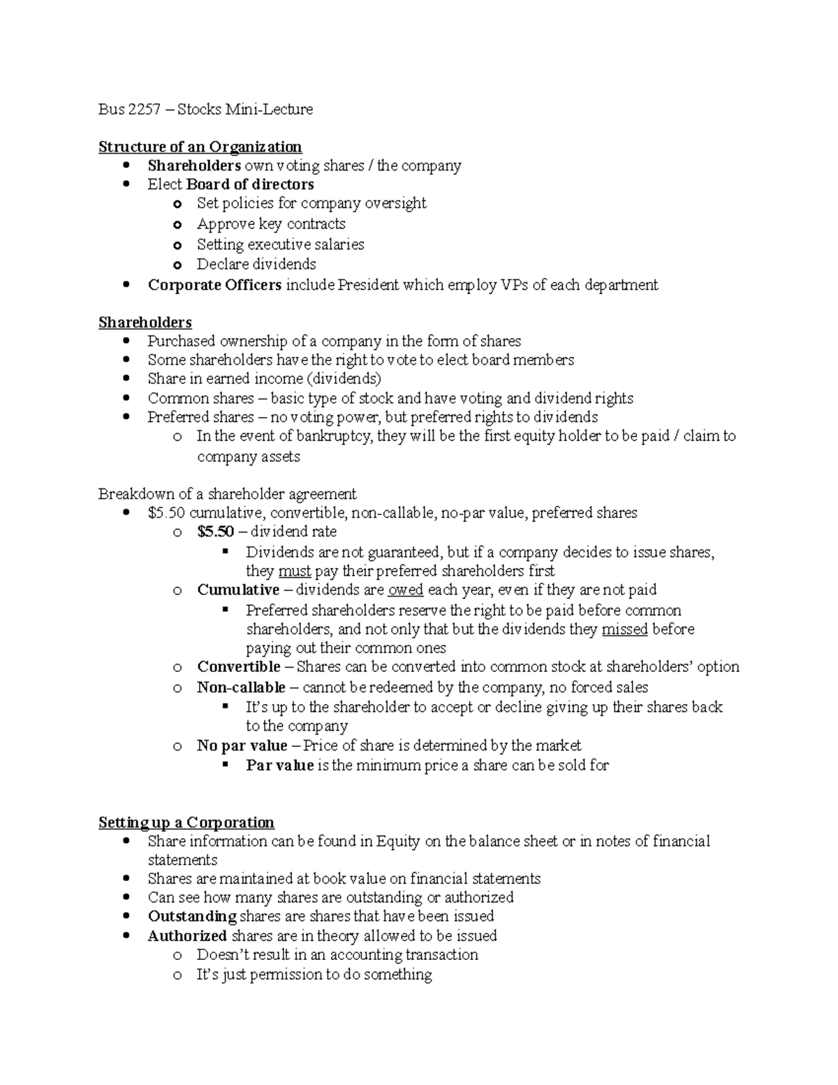 Bus 2257 - stocks mini lecture - Bus 2257 – Stocks Mini-Lecture ...
