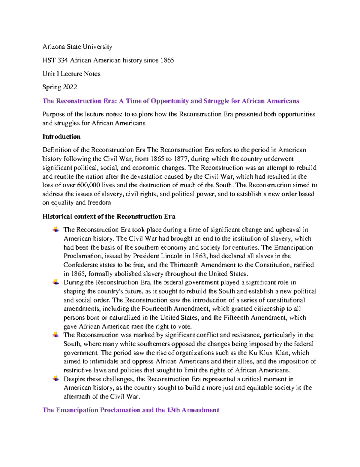 HST 334 Unit 1 Lecture Notes I - Arizona State University HST 334 ...