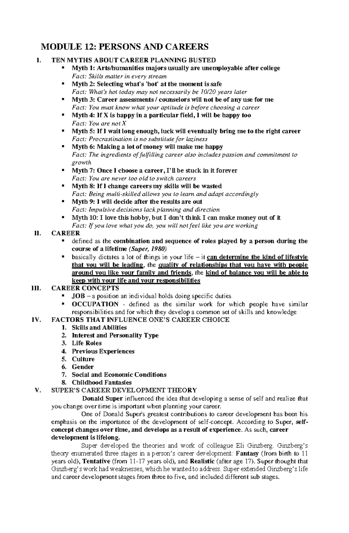 Module 12 - Personal Development - MODULE 12: PERSONS AND CAREERS I ...