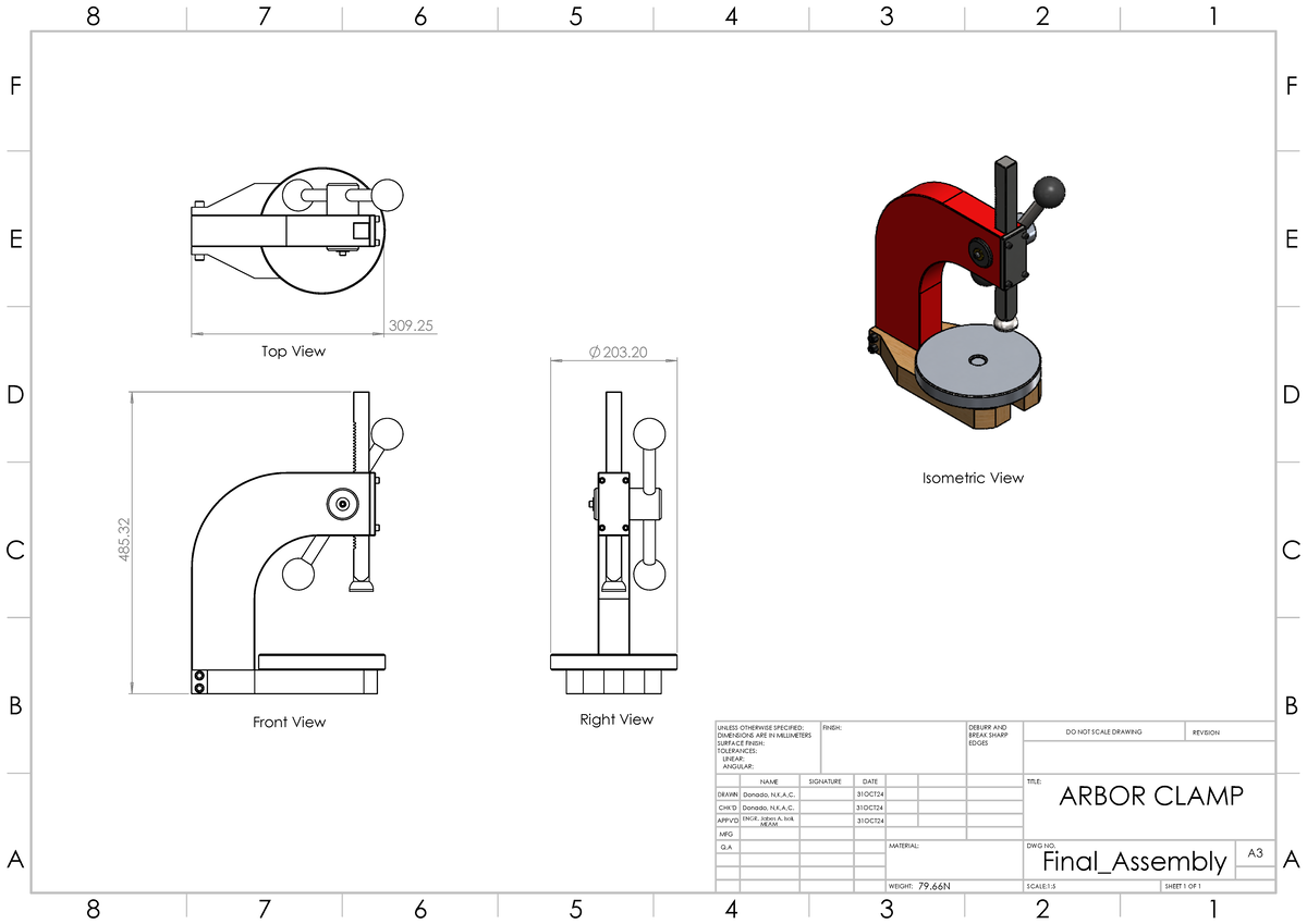 Arbor Clamp - This is idk. HI - 485. Front View 309. 203. Right View ...