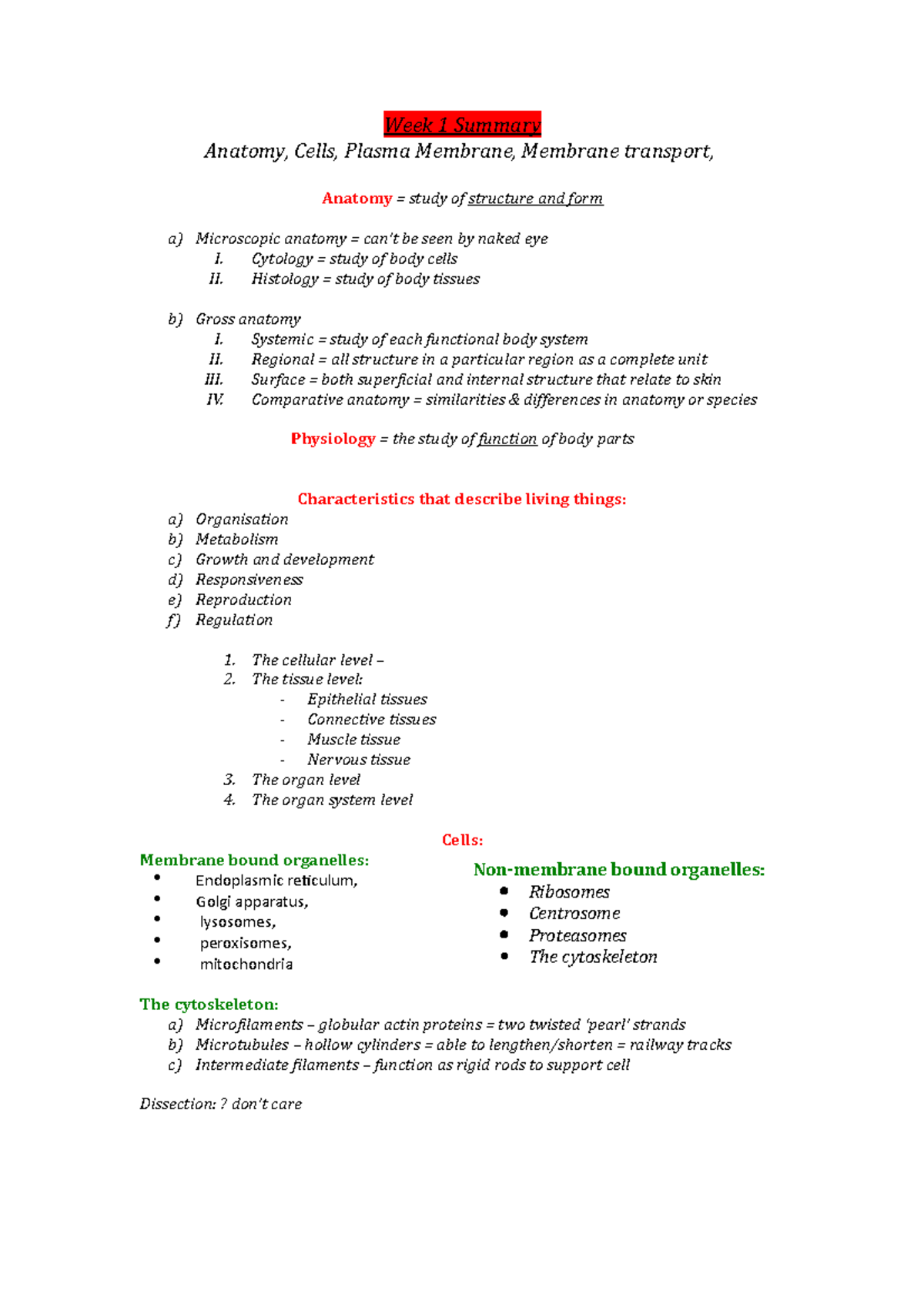 Intro to Human Bioscience Weeks 1-7 Summaries - Lecture notes 1-7 ...