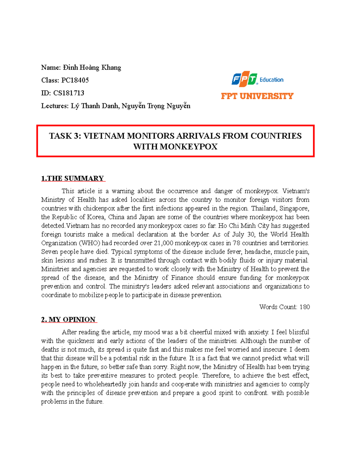 Đinh Hoàng Khang-PC18405-CS181713-Reflection-Task 3 - Name: Đinh Hoàng Khang Class: PC ID: CS ...