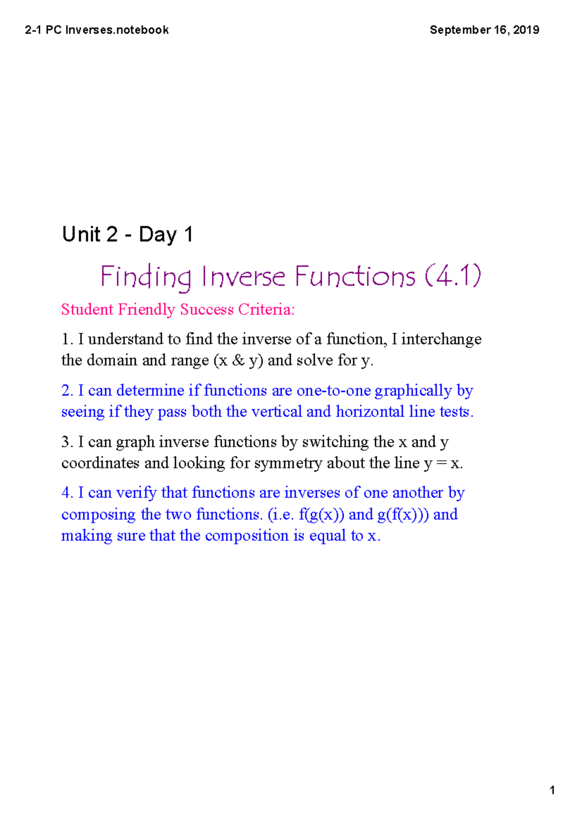 2-1 Notes - Finding Inverse Functions Lecture - Student Friendly ...