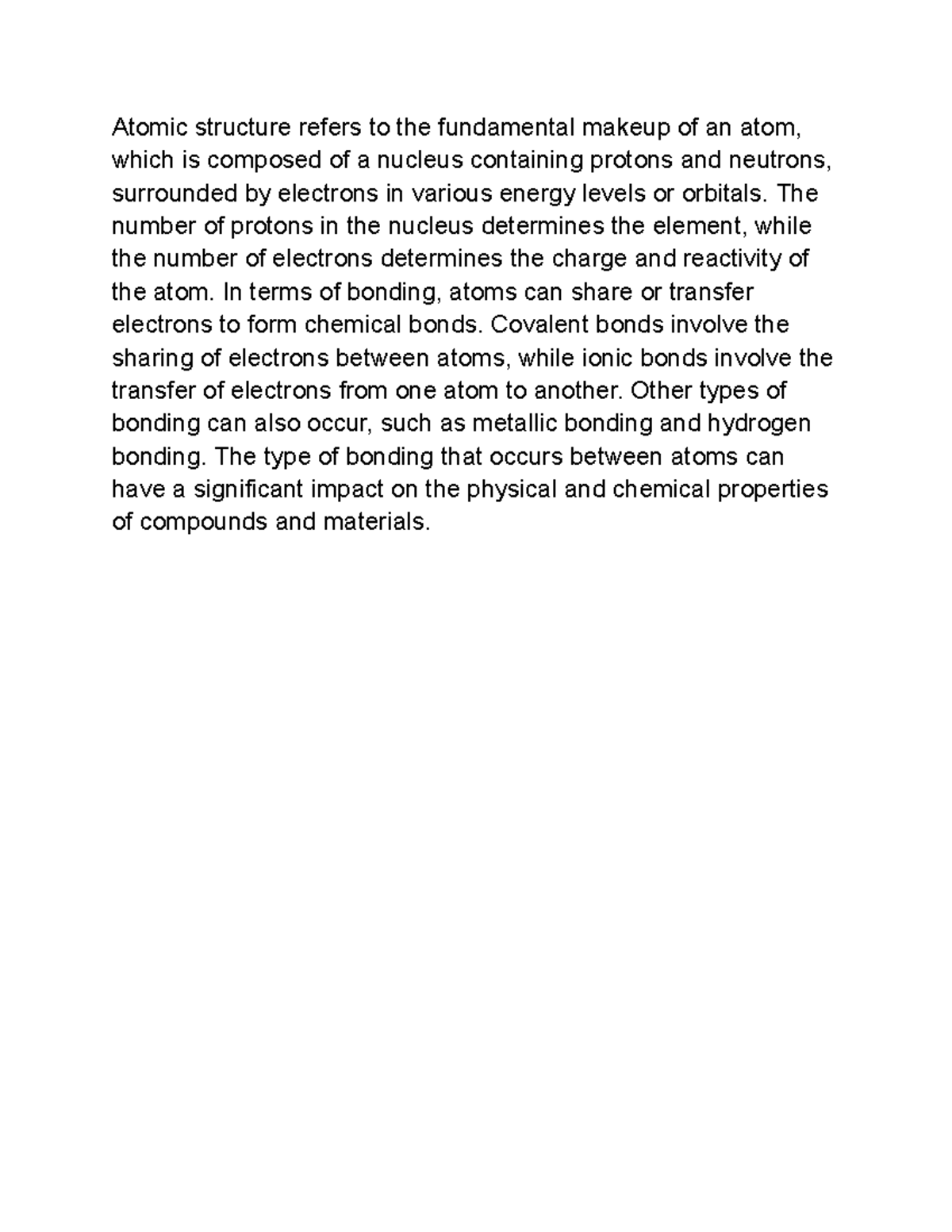 AP Biology Atomic Structure and Bonding Notes - Atomic structure refers ...