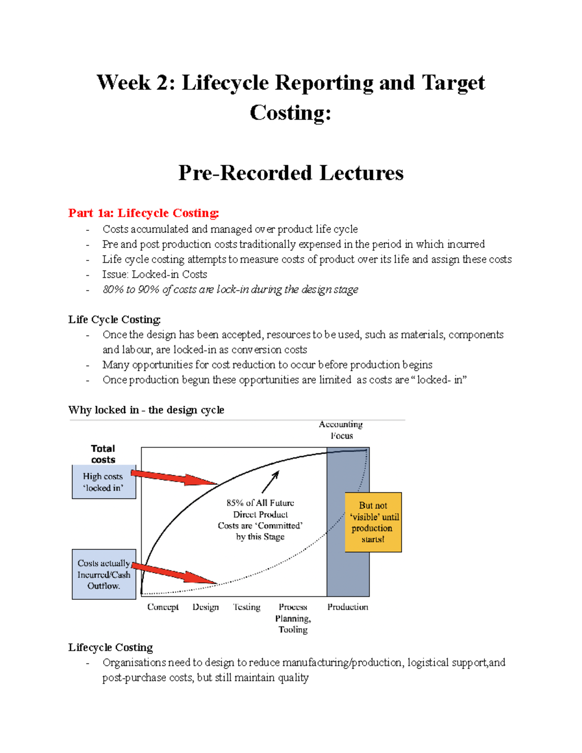 Week 2 Lifecycle Reporting and Target Costing - Week 2: Lifecycle Reporting and Target Costing ...