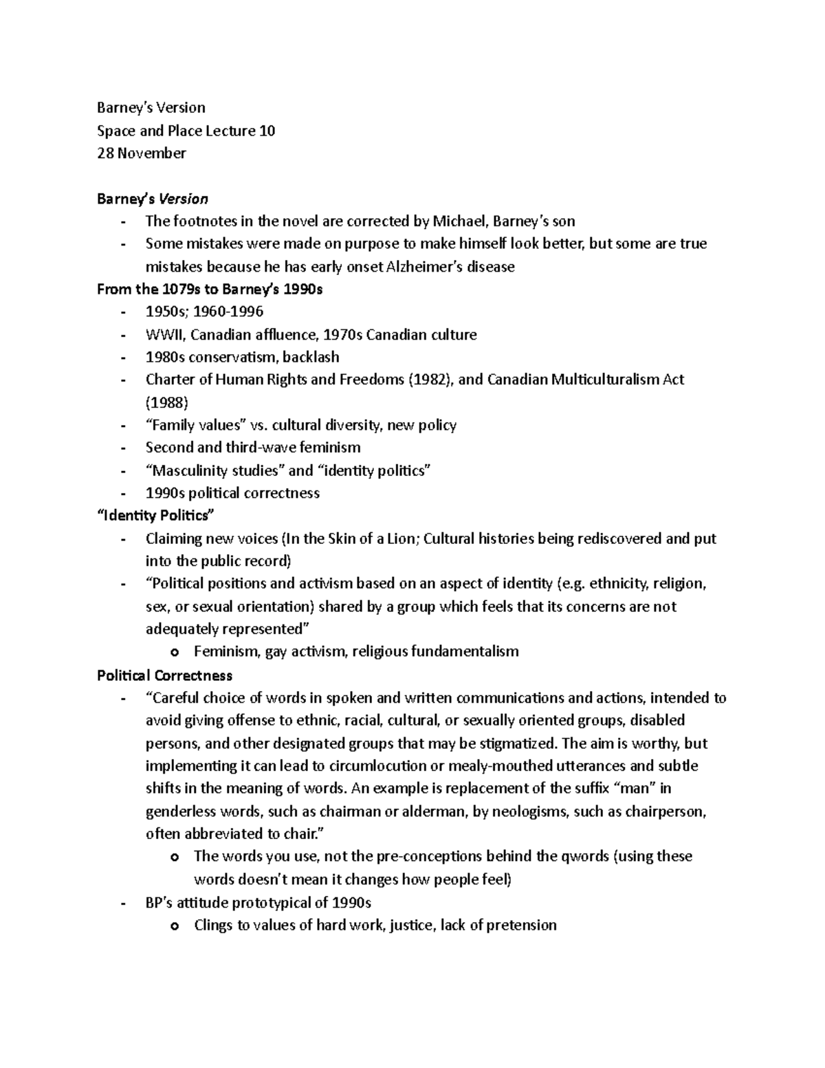 Barney's Version PI - Prof. Rob Winger - Barney’s Version Space and ...