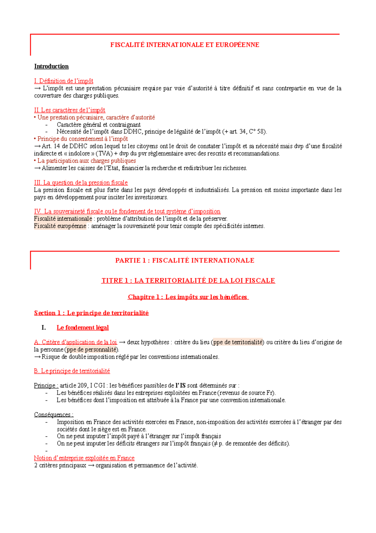 Fiches Fiscalité Internationale et Européenne - FISCALITÉ ...