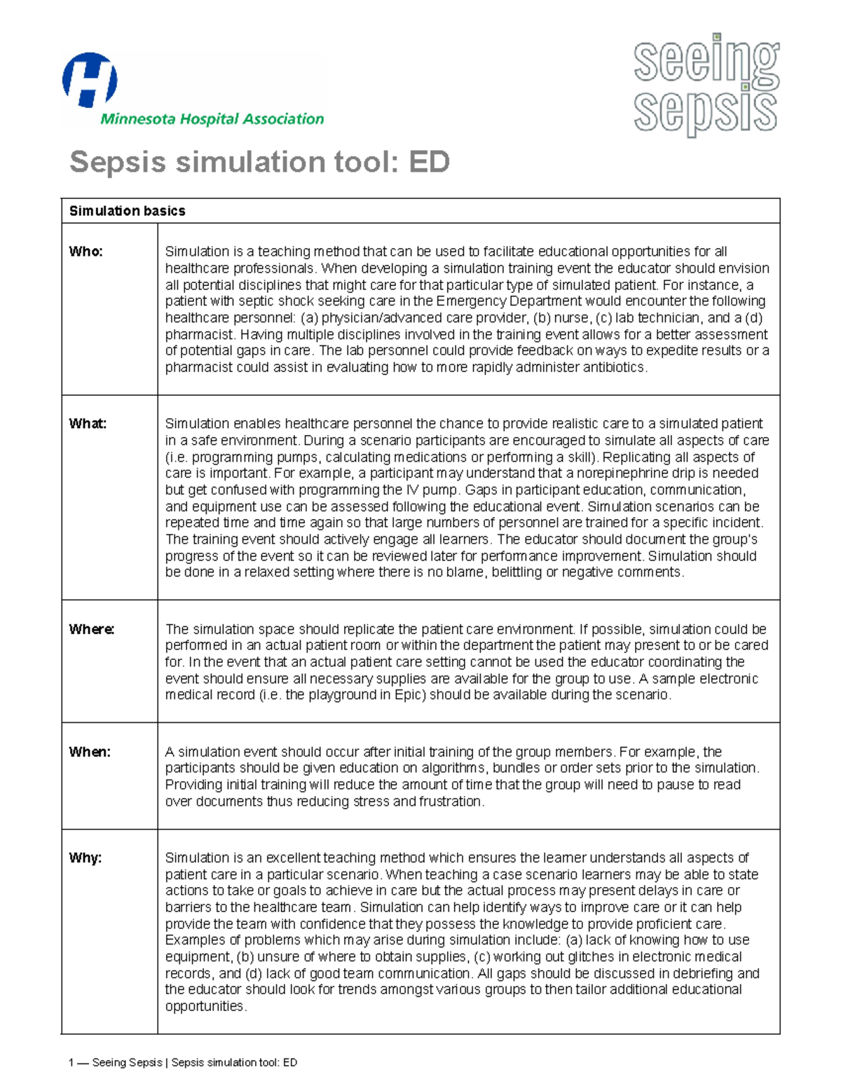 10 Sepsis Simulation Tool - ED - Sepsis simulation tool: ED Simulation ...
