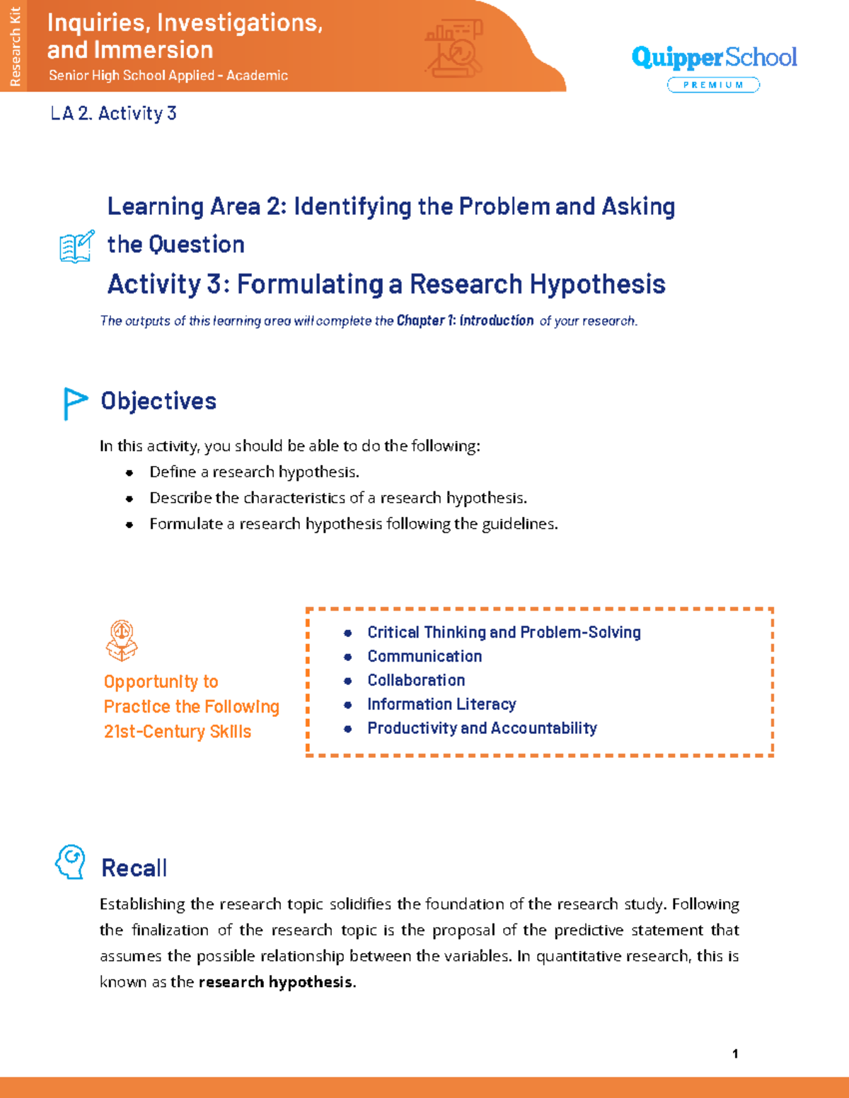 Final (RK) III 11 12 LA 2 Learning Activity 3 Formulating a Research ...
