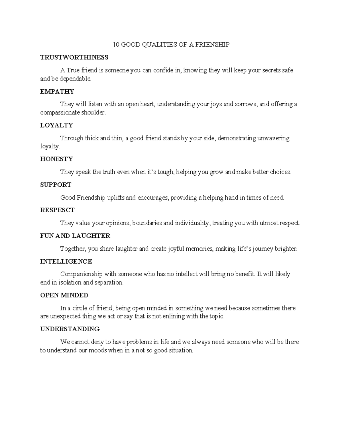 Frienship - 10 GOOD QUALITIES OF A FRIENSHIP TRUSTWORTHINESS A True ...