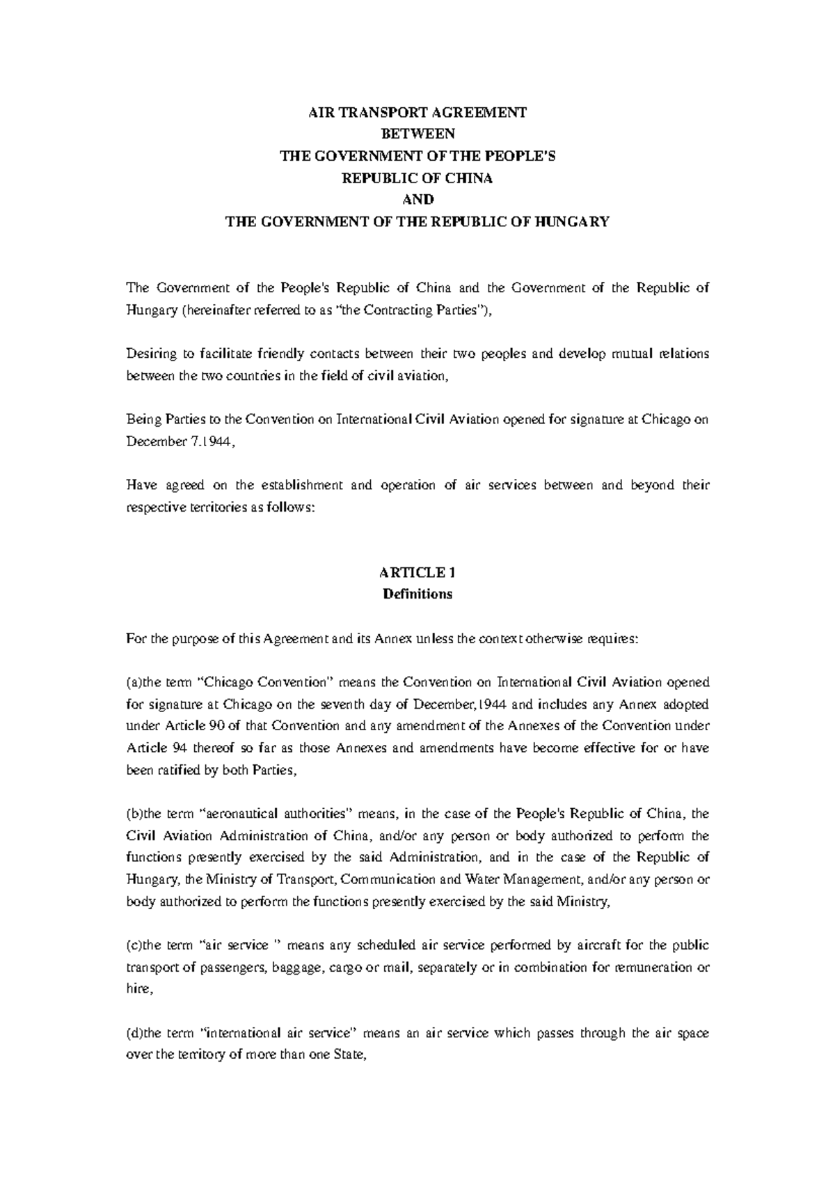 AIR Transport Agreement - AIR TRANSPORT AGREEMENT BETWEEN THE ...