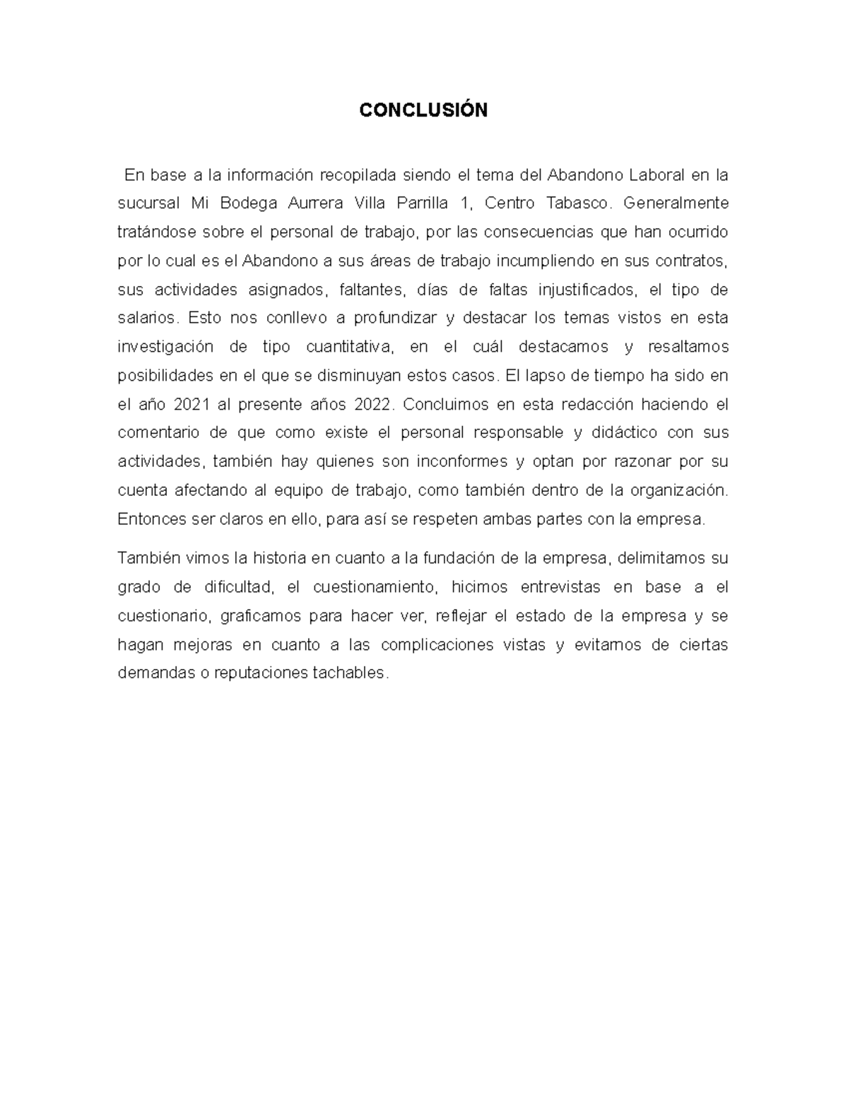 Conclusión Proyecto Final - CONCLUSIÓN En base a la información ...