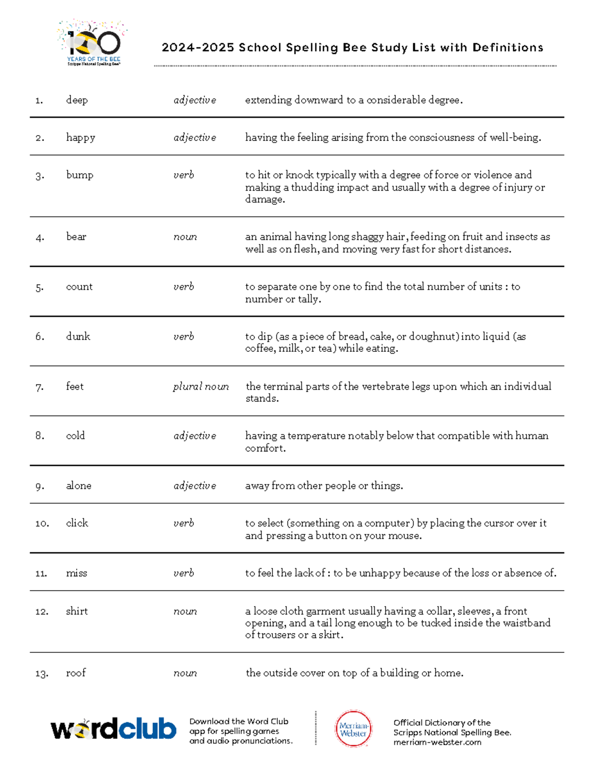 2024-2025 School Spelling Bee Study List with Definitions-1 - Download ...