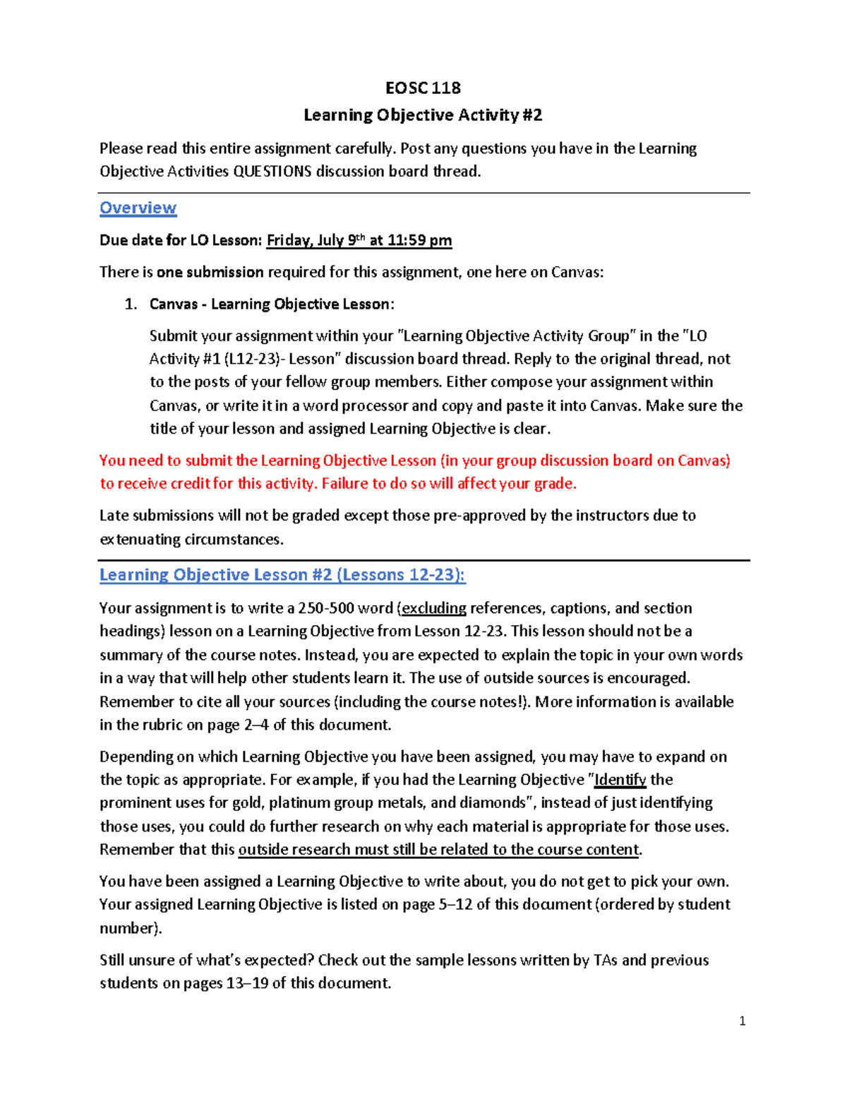 EOSC118 Learning Objective Activity 2 Summer 2021 - EOSC 118 Learning Objective Activity Please ...