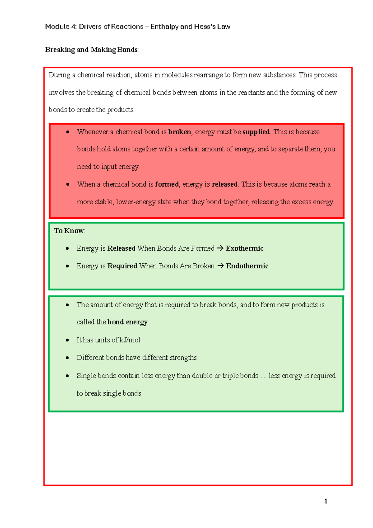 Module 4 Drivers of Reactions - Breaking and Making Bonds - Breaking ...
