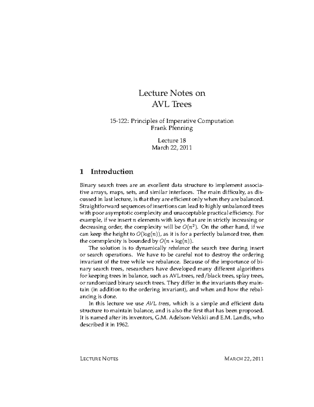 Design Analysis Of Algorithm Cs 2431 Lecture Notes On Avl Trees 15 122 Principles Of