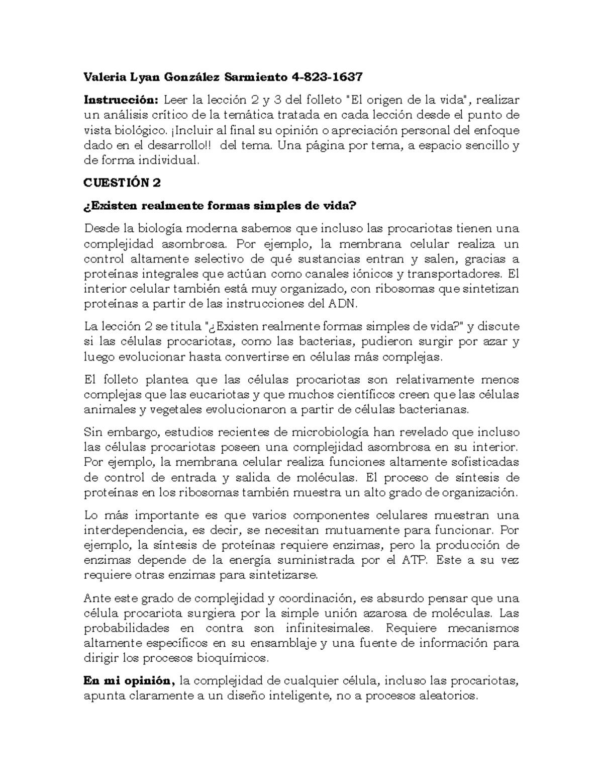 El origen de la vida - Resumen Biología I - Valeria Lyan González ...